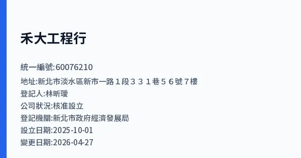 禾大工程行的照片-統編 60076210(新北市) 公司登記資料與營業項目詳細圖表