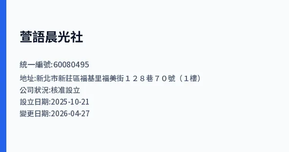 萱語晨光社的照片-統編 60080495(新北市) 公司登記資料與營業項目詳細圖表