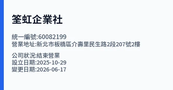 筌虹企業社的照片-統編 60082199 公司登記資料與營業項目詳細圖表