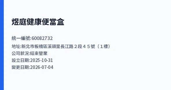 煜庭健康便當盒的照片-統編 60082732(新北市) 公司登記資料與營業項目詳細圖表