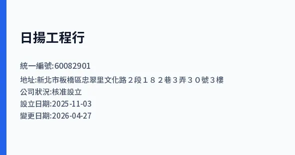 日揚工程行的照片-統編 60082901(新北市) 公司登記資料與營業項目詳細圖表