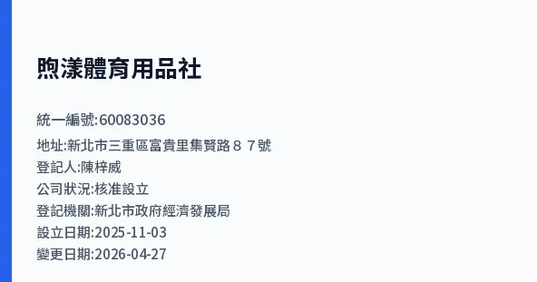 煦漾體育用品社的照片-統編 60083036(新北市) 公司登記資料與營業項目詳細圖表