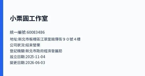 小栗圓工作室的照片-統編 60083486(新北市) 公司登記資料與營業項目詳細圖表