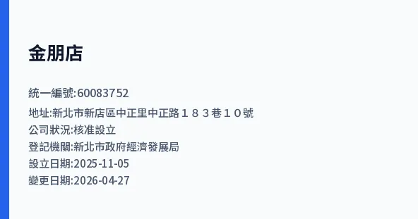 金朋店的照片-統編 60083752(新北市) 公司登記資料與營業項目詳細圖表