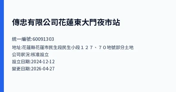 傳忠有限公司花蓮東大門夜市站的照片-統編 60091303(花蓮縣) 公司登記資料與營業項目詳細圖表