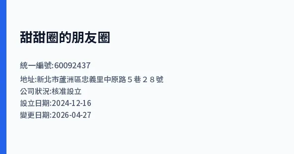 甜甜圈的朋友圈的照片-統編 60092437(新北市) 公司登記資料與營業項目詳細圖表