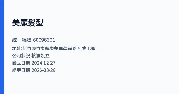 美麗髮型的照片-統編 60096601(新竹縣) 公司登記資料與營業項目詳細圖表