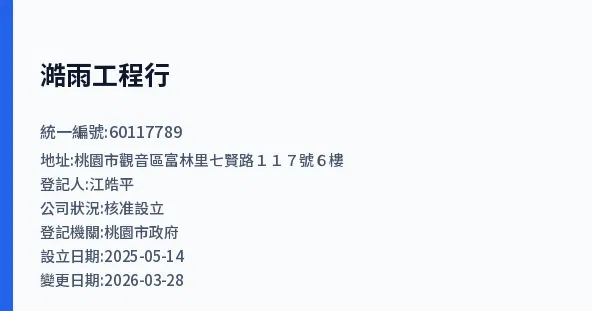 澔雨工程行的照片-統編 60117789(桃園市) 公司登記資料與營業項目詳細圖表