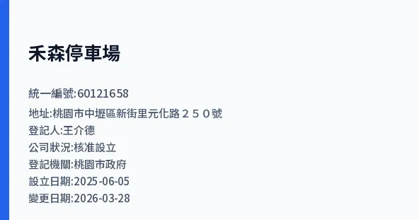 禾森停車場的照片-統編 60121658(桃園市) 公司登記資料與營業項目詳細圖表