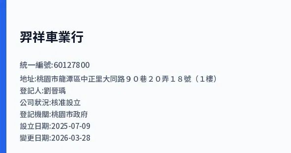 羿祥車業行的照片-統編 60127800(桃園市) 公司登記資料與營業項目詳細圖表