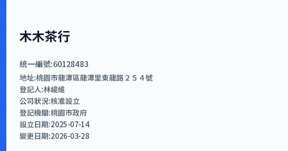 木木茶行的照片-統編 60128483(桃園市) 公司登記資料與營業項目詳細圖表