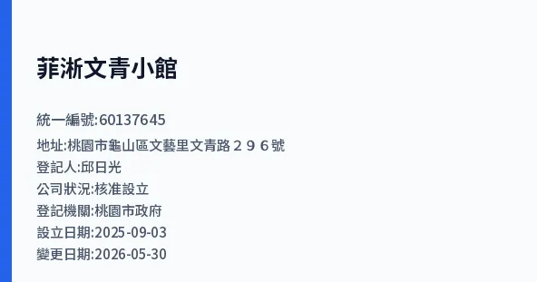 菲淅文青小館的照片-統編 60137645(桃園市) 公司登記資料與營業項目詳細圖表