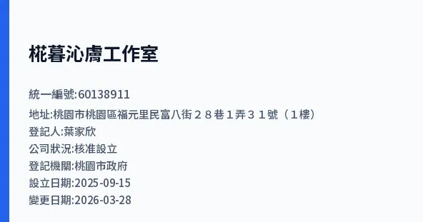 椛暮沁膚工作室的照片-統編 60138911(桃園市) 公司登記資料與營業項目詳細圖表