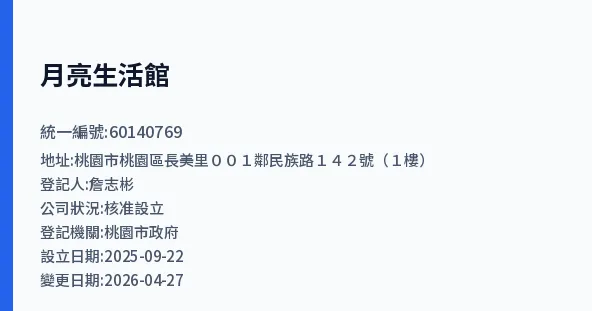 月亮生活館的照片-統編 60140769(桃園市) 公司登記資料與營業項目詳細圖表