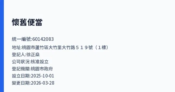 懷舊便當的照片-統編 60142083(桃園市) 公司登記資料與營業項目詳細圖表
