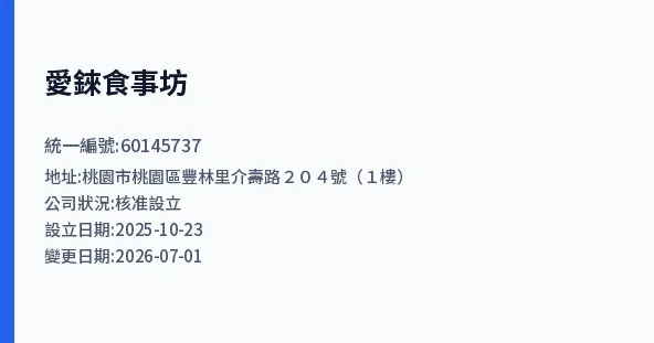 愛錸食事坊的照片-統編 60145737 公司登記資料與營業項目詳細圖表