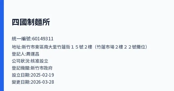 四國制麵所的照片-統編 60149311(新竹市) 公司登記資料與營業項目詳細圖表