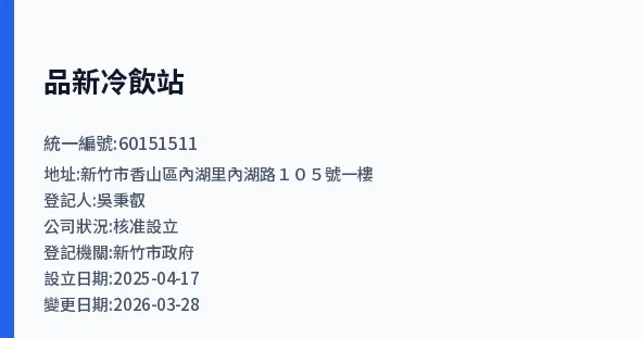 品新冷飲站的照片-統編 60151511(新竹市) 公司登記資料與營業項目詳細圖表