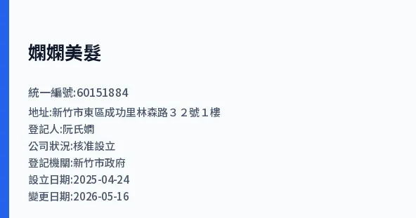 嫻嫻美髮的照片-統編 60151884(新竹市) 公司登記資料與營業項目詳細圖表