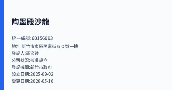 陶墨殿沙龍的照片-統編 60156993(新竹市) 公司登記資料與營業項目詳細圖表