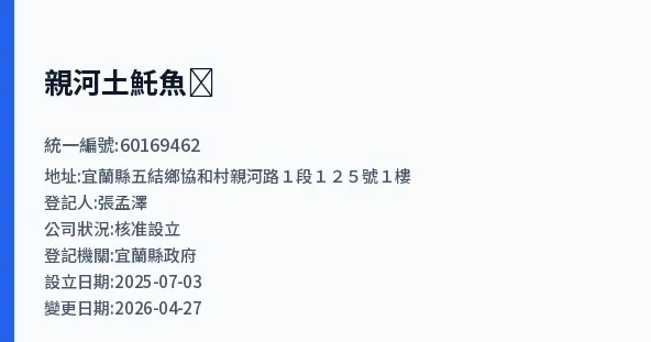 親河土魠魚焿的照片-統編 60169462(宜蘭縣) 公司登記資料與營業項目詳細圖表