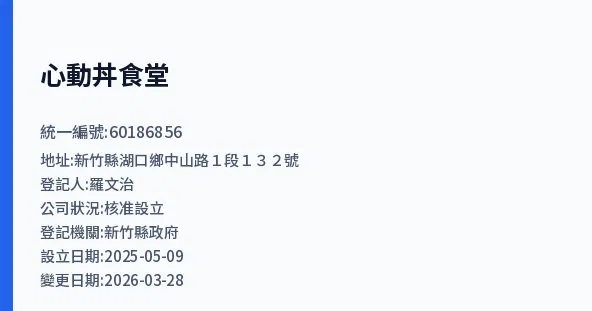 心動丼食堂的照片-統編 60186856(新竹縣) 公司登記資料與營業項目詳細圖表