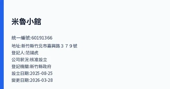 米魯小館的照片-統編 60191366(新竹縣) 公司登記資料與營業項目詳細圖表
