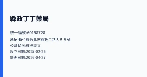 縣政丁丁藥局的照片-統編 60198728(新竹縣) 公司登記資料與營業項目詳細圖表
