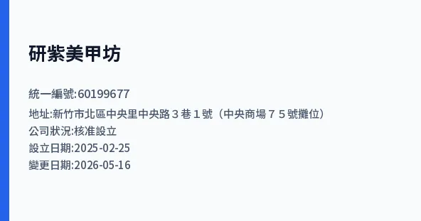 研紫美甲坊的照片-統編 60199677(新竹市) 公司登記資料與營業項目詳細圖表