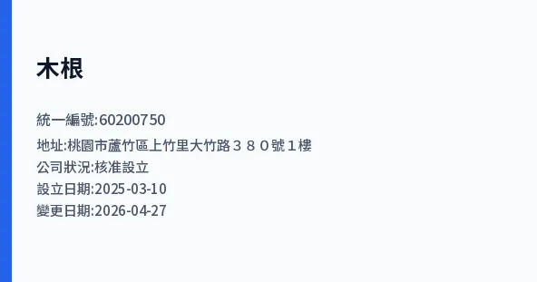 木根的照片-統編 60200750(桃園市) 公司登記資料與營業項目詳細圖表