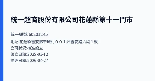 統一超商股份有限公司花蓮縣第十一門市的照片-統編 60201245(花蓮縣) 公司登記資料與營業項目詳細圖表