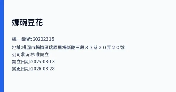 娜碗豆花的照片-統編 60202315(桃園市) 公司登記資料與營業項目詳細圖表