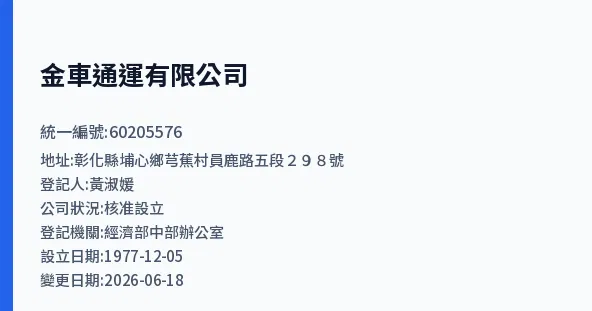 金車通運有限公司的照片-統編 60205576(彰化縣) 公司登記資料與營業項目詳細圖表