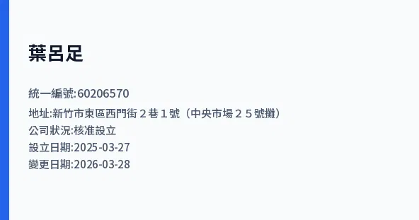 葉呂足的照片-統編 60206570(新竹市) 公司登記資料與營業項目詳細圖表