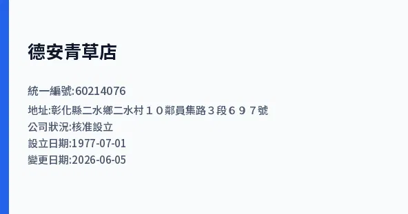 德安青草店的照片-統編 60214076(彰化縣) 公司登記資料與營業項目詳細圖表