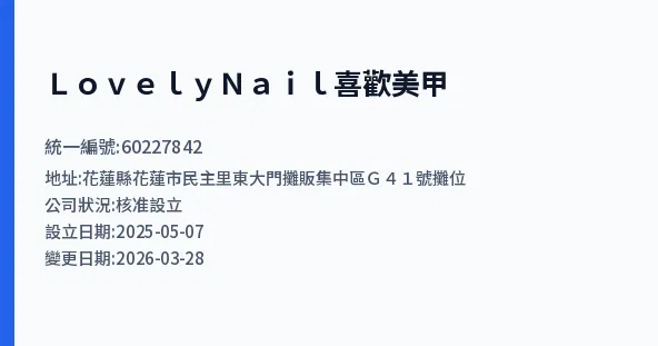 Lovely Nail喜歡美甲的照片-統編 60227842(花蓮縣) 公司登記資料與營業項目詳細圖表
