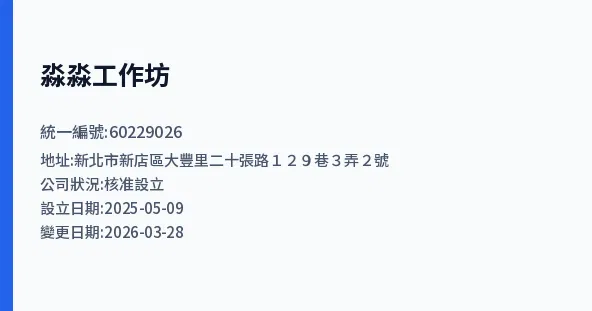 淼淼工作坊的照片-統編 60229026(新北市) 公司登記資料與營業項目詳細圖表