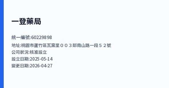 一登藥局的照片-統編 60229898(桃園市) 公司登記資料與營業項目詳細圖表