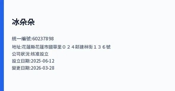 冰朵朵的照片-統編 60237898(花蓮縣) 公司登記資料與營業項目詳細圖表