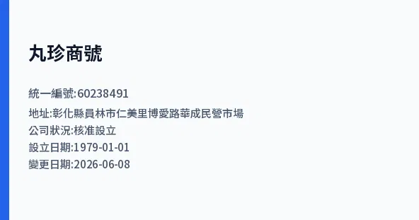 丸珍商號的照片-統編 60238491(彰化縣) 公司登記資料與營業項目詳細圖表