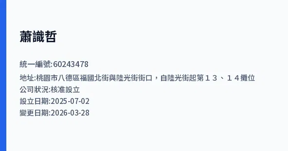 蕭識哲的照片-統編 60243478(桃園市) 公司登記資料與營業項目詳細圖表