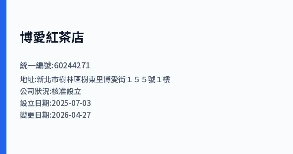 博愛紅茶店的照片-統編 60244271(新北市) 公司登記資料與營業項目詳細圖表