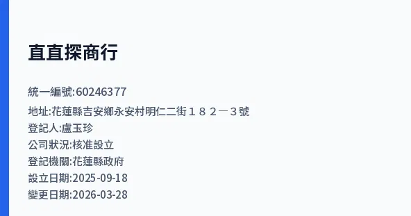 直直探商行的照片-統編 60246377(花蓮縣) 公司登記資料與營業項目詳細圖表