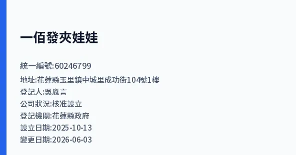一佰發夾娃娃的照片-統編 60246799(花蓮縣) 公司登記資料與營業項目詳細圖表