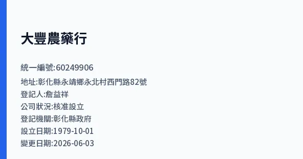大豐農藥行的照片-統編 60249906(彰化縣) 公司登記資料與營業項目詳細圖表