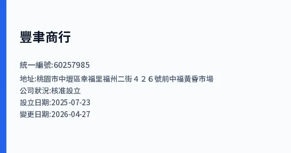 豐聿商行的照片-統編 60257985(桃園市) 公司登記資料與營業項目詳細圖表