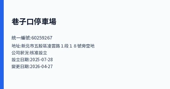巷子口停車場的照片-統編 60259267(新北市) 公司登記資料與營業項目詳細圖表