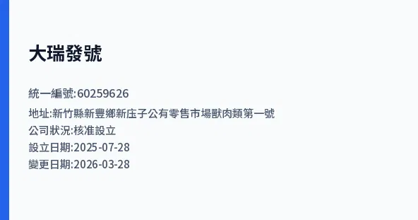 大瑞發號的照片-統編 60259626(新竹縣) 公司登記資料與營業項目詳細圖表