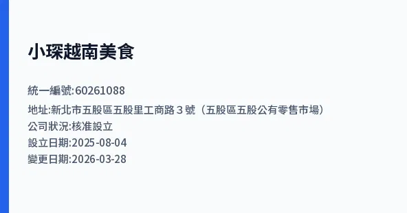 小琛越南美食的照片-統編 60261088(新北市) 公司登記資料與營業項目詳細圖表
