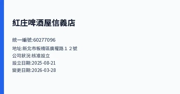 紅庄啤酒屋信義店的照片-統編 60277096(新北市) 公司登記資料與營業項目詳細圖表